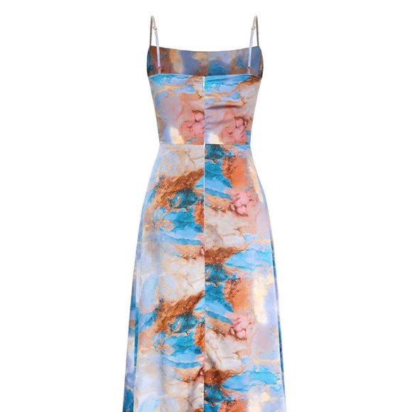 Micas | Dresses | Micas Abstract Print Draped Neck Slit Midi Dress ...